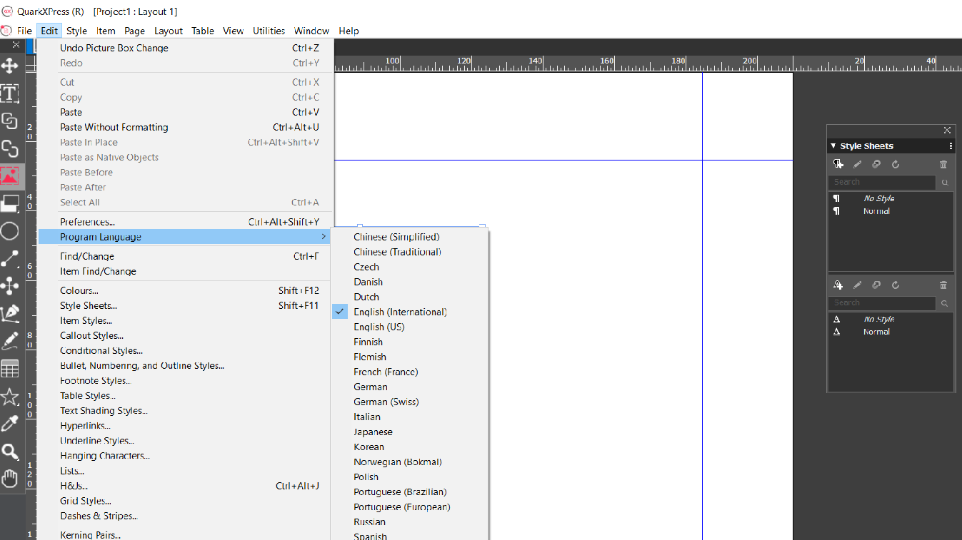 How to change the Program Language in QuarkXPress