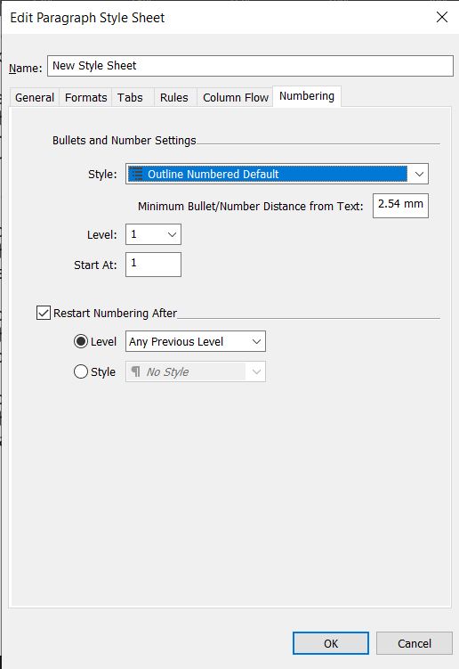 How to Outline Indent Level in the Paragraph Style Sheet