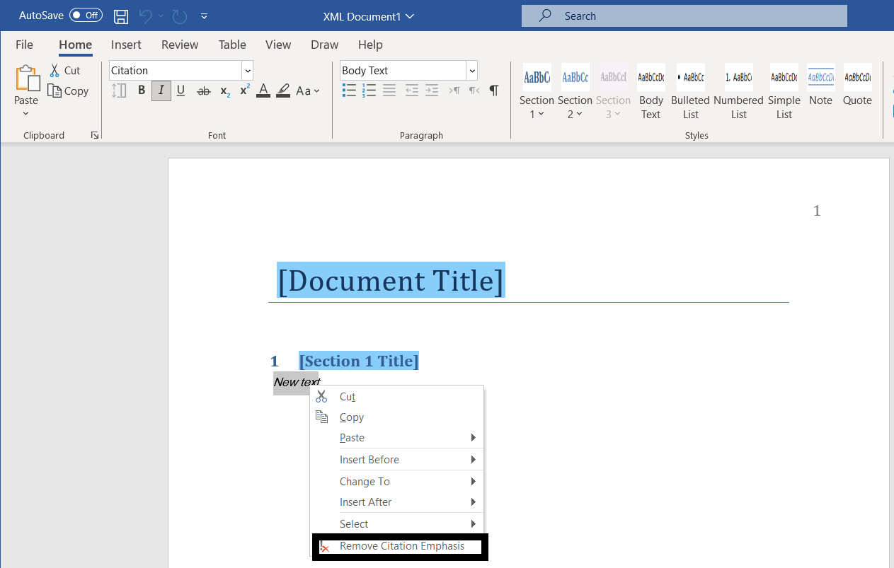 How to apply and remove Emphasis