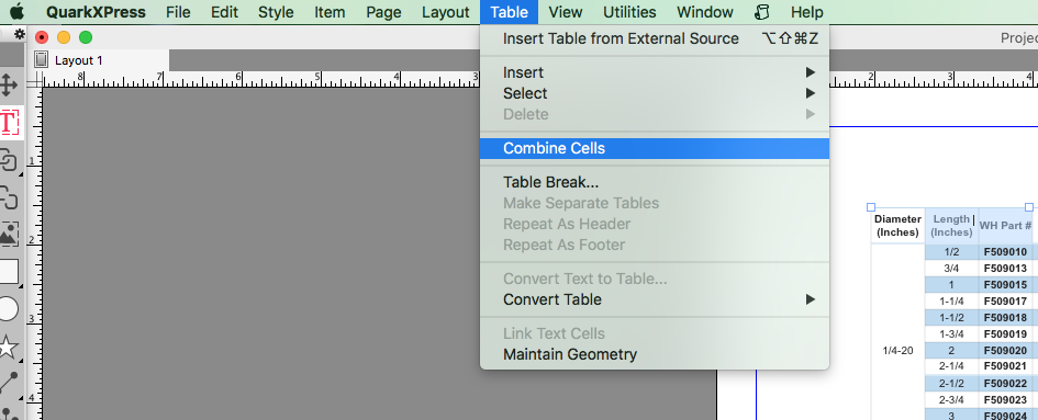 How to combine data cells from excel in QuarkXPress?