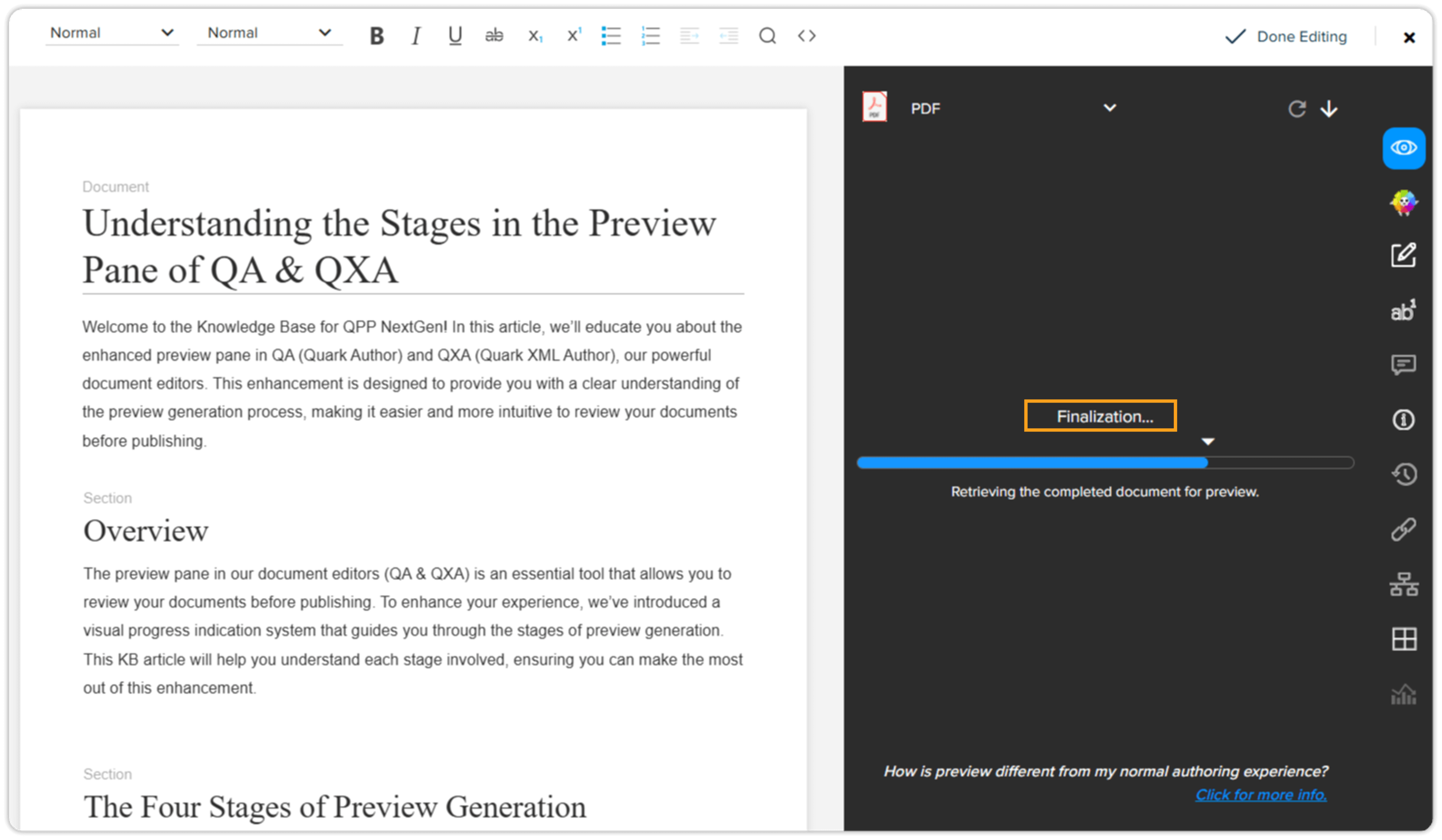 Understanding the Stages in the Preview Pane of QA & QXA