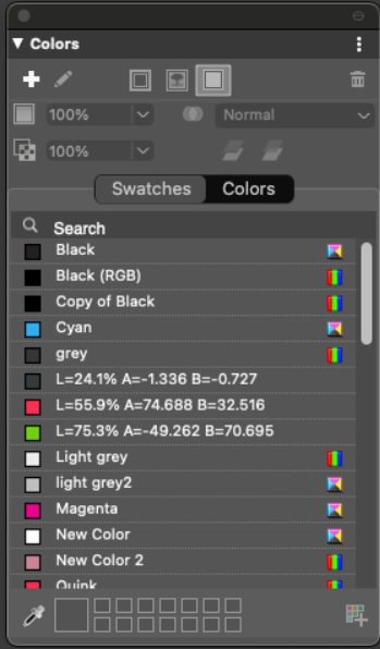 How to create local colors in four different models: CMYK, RGB, LAB ...