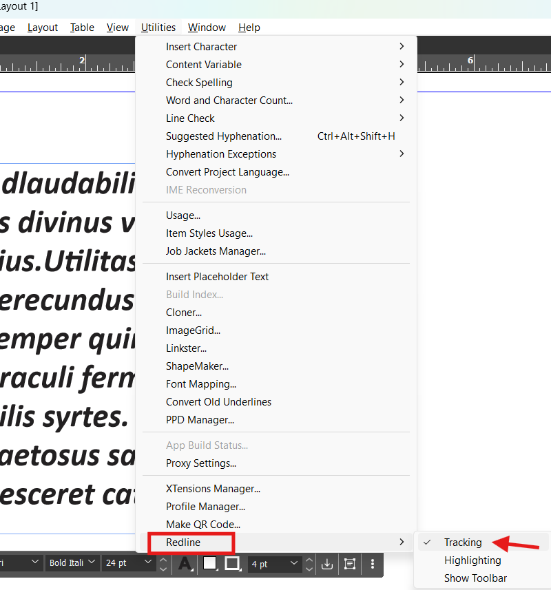 What are the steps to enable tracking in QuarkXPress 2025