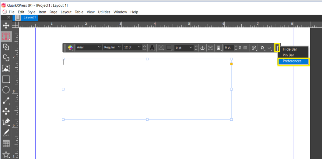 Where can I find and adjust the padding controls (Text Inset) via the Quick Access Bar