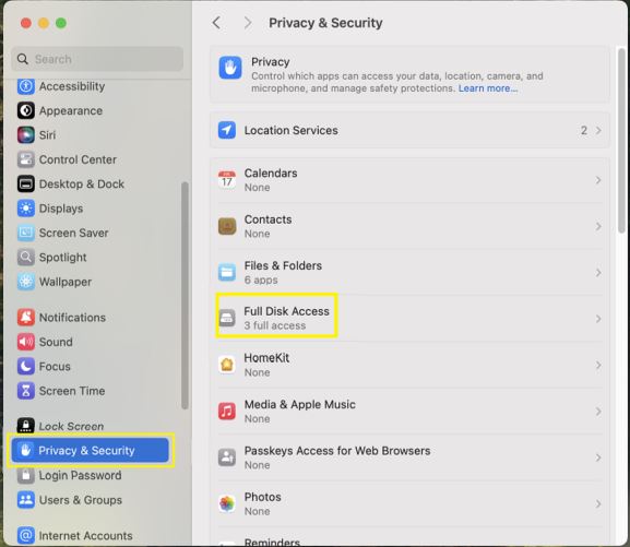 Full Disk access for QuarkXPress 2026 on Mac OS Tahoe.